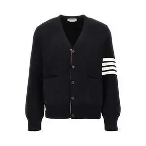 Thom Browne Cotton Cardigan With 4 Bar Detail - Black