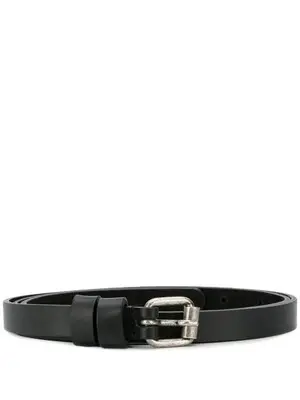 Aspesi Silver Buckle Leather Belt - Black