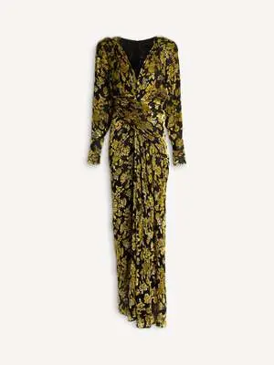 Balmain Long Velvet Jacquard Floral Dress - Multicolor