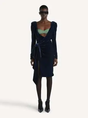 Balmain Velvet Dress With Lace Bra And Tie Detail