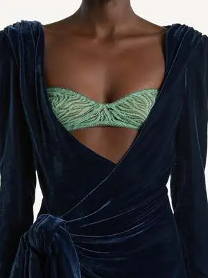 Balmain Velvet Dress With Lace Bra And Tie Detail