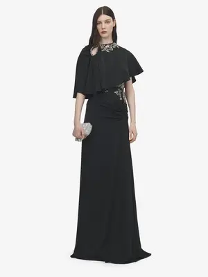 Alexander McQueen Asymmetric Cape With Floral Embroidery