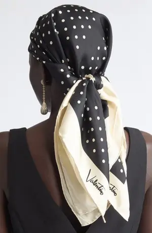 Valentino Garavani Polka Dot Silk Scarf - Black/cream