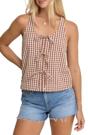 NOBODY'S CHILD Thea Gingham Tie Front Cotton Top