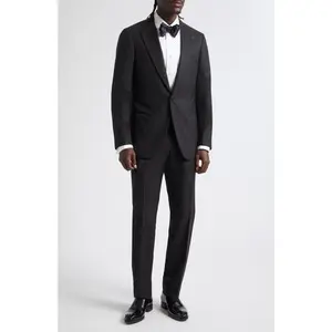 Isaia Sanita Super 160s Wool Peak Lapel Tuxedo - Black
