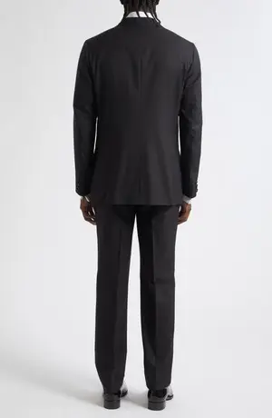 Isaia Sanita Super 160s Wool Peak Lapel Tuxedo - Black
