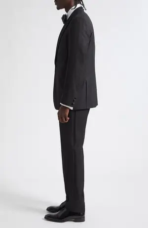 Isaia Sanita Super 160s Wool Peak Lapel Tuxedo - Black