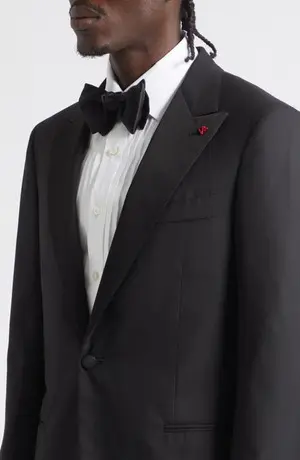 Isaia Sanita Super 160s Wool Peak Lapel Tuxedo - Black