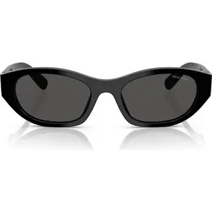 Miu Miu Oval Sunglasses With Logo Hardware - Black/dark Grey