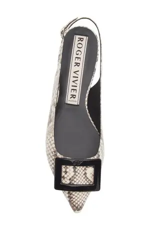 ROGER VIVIER Gommettine Pointed Toe Slingback Flat In Snakeskin-embossed Leather