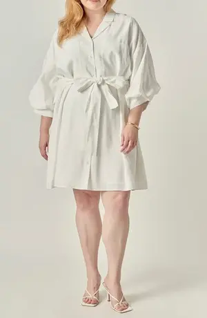 Endless Rose Tie Waist Mini Shirtdress - White