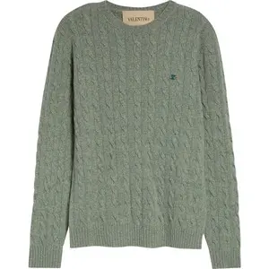 Valentino Garavani Maglia Vlogo Signature Cabled Virgin Wool Crewneck Sweater - Stone