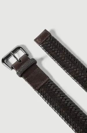 Brunello Cucinelli Stretch Braided Leather Belt With Shiny Loop