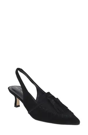 Pelle Moda Kesia Slingback Pointed Toe Kitten Heel Tassel Loafer Pump - Black