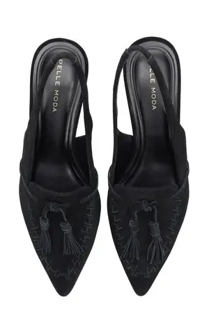 Pelle Moda Kesia Slingback Kitten Heel Pump With Tassels - Black