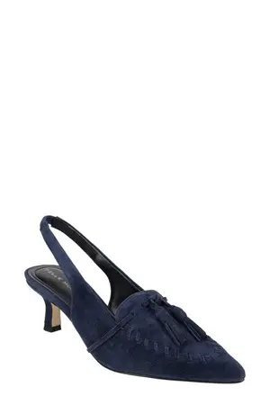 Pelle Moda Kesia Slingback Pointed Toe Kitten Heel Tassel Loafer Pump - Midnight