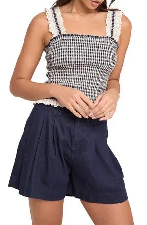 NOBODY'S CHILD Gingham Smocked Eyelet Lace Trim Top
