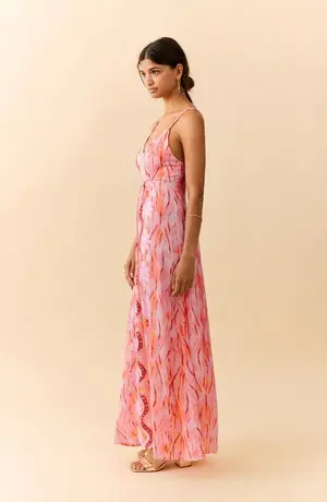 Mango Floral & Stripe Maxi Dress With Braided Straps