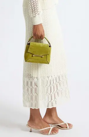 Strathberry Nano Mosaic Suede Top Handle Bag - Lime/khaki