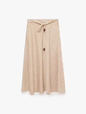 Koton Midi Striped Skirt With Belted Waist