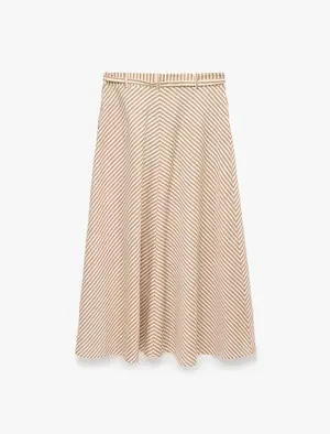 Koton Midi Striped Skirt With Belted Waist