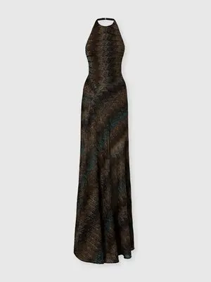 Missoni Pattern Viscose Lamé Gown With Halter Neck - Dark Blue
