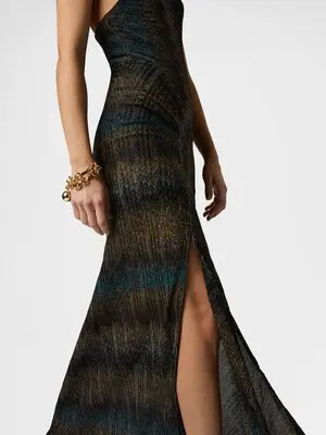Missoni Pattern Viscose Lamé Gown With Halter Neck