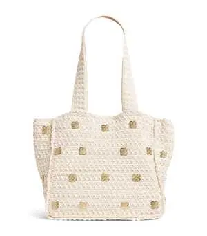 Sandro Crochet Logo Shoulder Bag - Beige