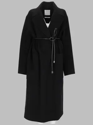 Sportmax Wool Coat With Tie Belt - Black