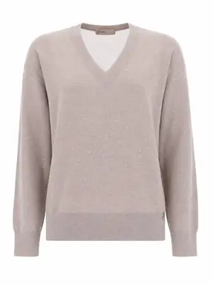 Herno V-neck Knit Top With Glitter Detail