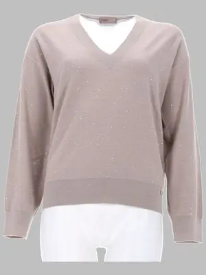 Herno V-neck Knit Top With Glitter Detail
