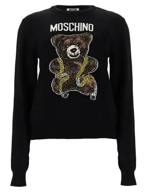 Moschino Teddy Bear Appliqué Knit Sweater