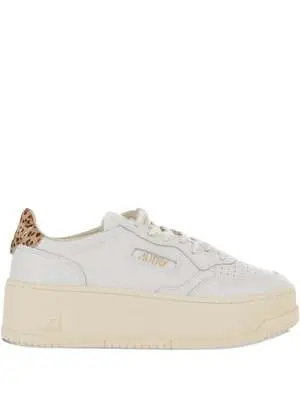 AUTRY Leather Lace-up Platform Sneakers With Leopard Print Accent - Bianco