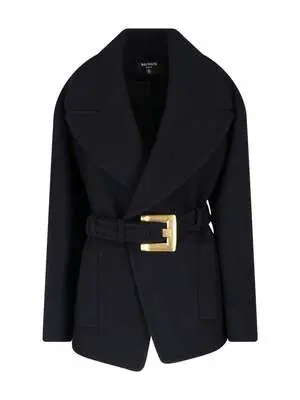 Balmain Virgin Wool Blend Belted Jacket - Black