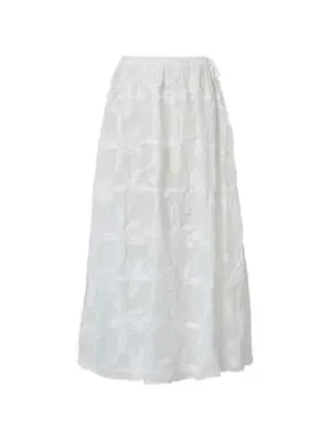 Farm Rio Embroidered Long Cotton Skirt - Bianco