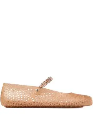 JIMMY CHOO Crystal Embellished Jelly Flats - Beige