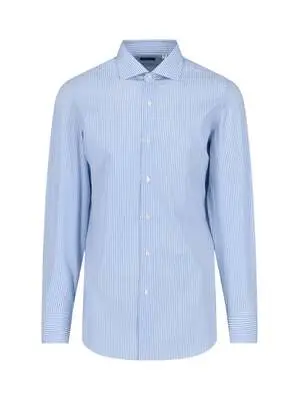 FINAMORE 1925 100% Cotton Poplin Button-down Shirt - Light Blue