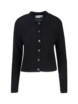 Our Legacy Fuzzy Alpaca Blend Sweater With Brown Mother-of-pearl Buttons - Black
