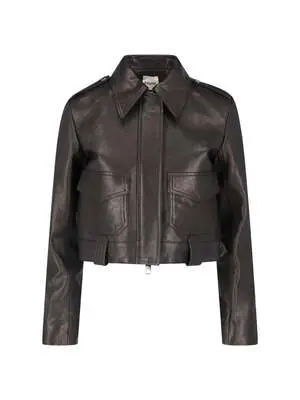 Khaite Leather Cropped Jacket - Black