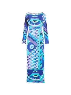 Emilio Pucci Printed Tulle Long Dress - Sky Blue