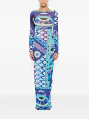 Emilio Pucci Printed Tulle Long Dress