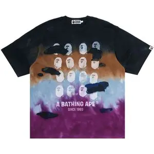 A BATHING APE Color Camo Tie Dye Destroyed Multi Logo Relaxed Fit Tee - Black