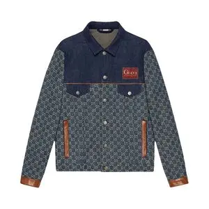 Gucci Eco Washed Organic Denim Jacket 'dark /ivory - Blue