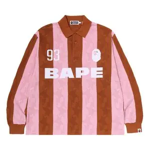 A BATHING APE Sta Stripe Pattern Jacquard Multi Logo Relaxed Fit Long-sleeve Tee 'beige - Tan