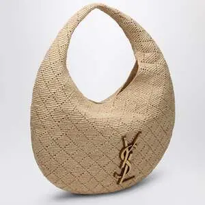 Saint Laurent Icare Hobo Bag In Crochet Raffia - Brown