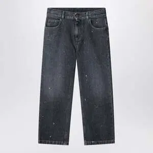 GOLDEN GOOSE Black Jeans In Faded Denim With Splashes - Grey