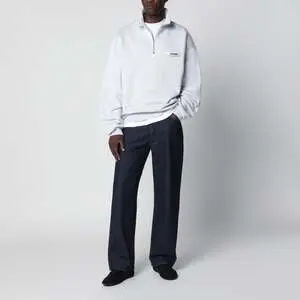 Jacquemus Light Zip-neck Sweatshirt With Grosgrain Logo Detail - Grey