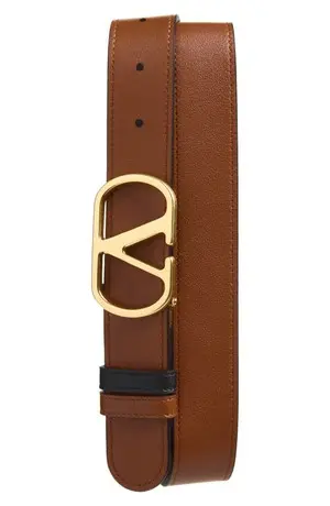 Valentino Garavani Vlogo Buckle Reversible Leather Belt