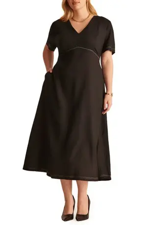 ESTELLE Alena Linen Blend Midi Dress