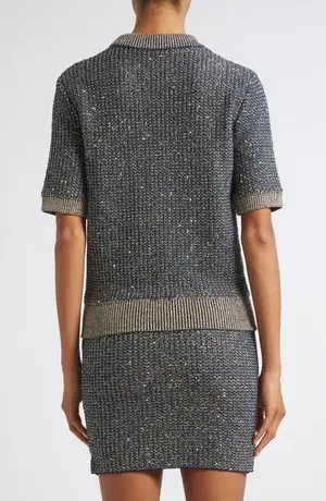Balmain Sequin Crewneck Short Sleeve Sweater
